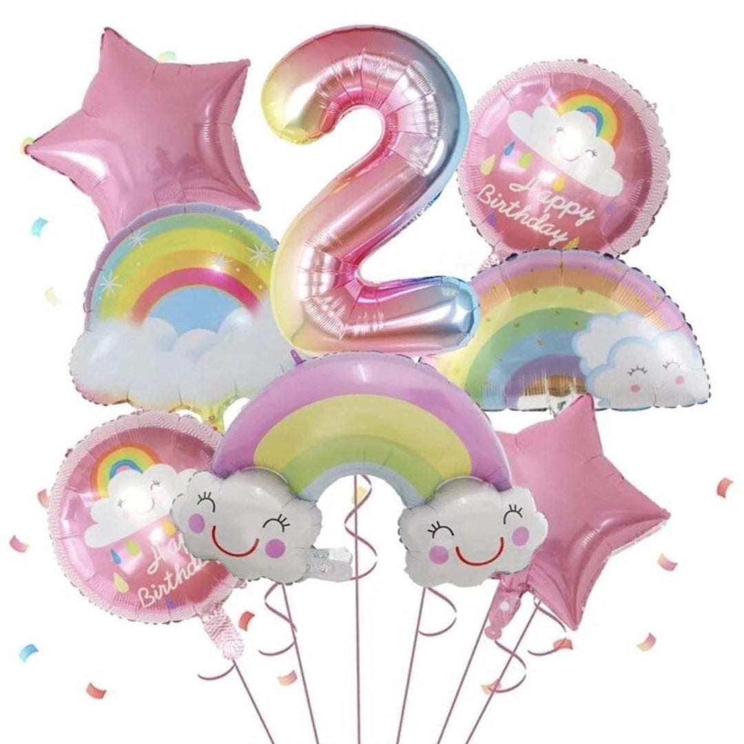 RAINBOW 2nd Birthday Balloon Set Party Decoration 8 Piece Set Age 2 ...