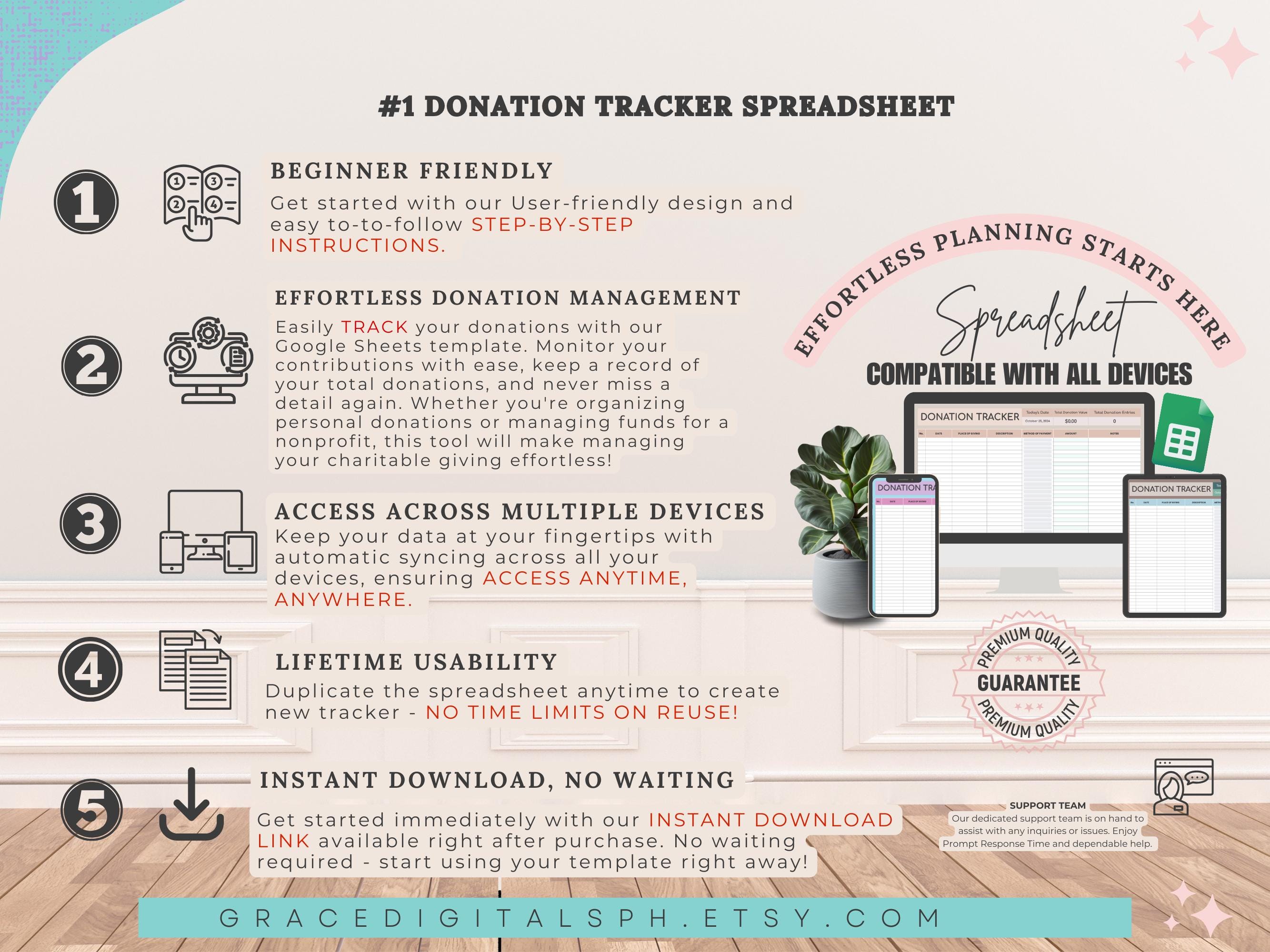 Donation Tracker Spreadsheet | Donation Template Google Sheets ...