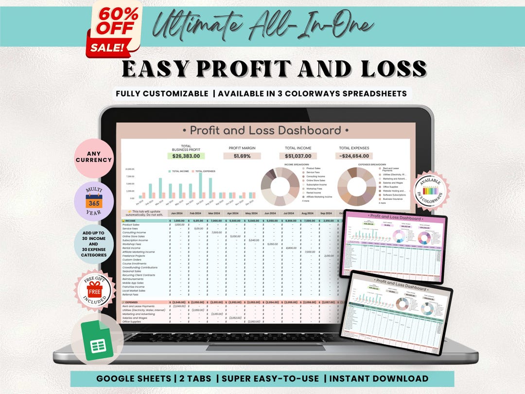 Profit and Loss Easy Bookkeeping Template Spreadsheets | Small Business ...