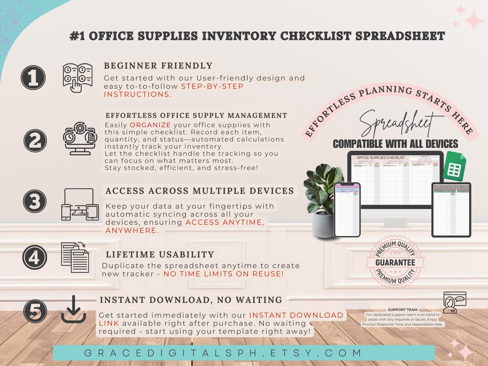 Office Supplies Inventory Checklist: Google Sheets Template (digital ...