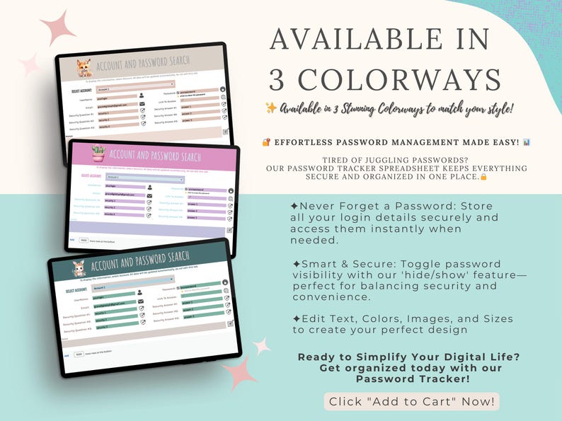 Accounts Tracker for Google Sheets | Passwords Tracker Spreadsheets ...