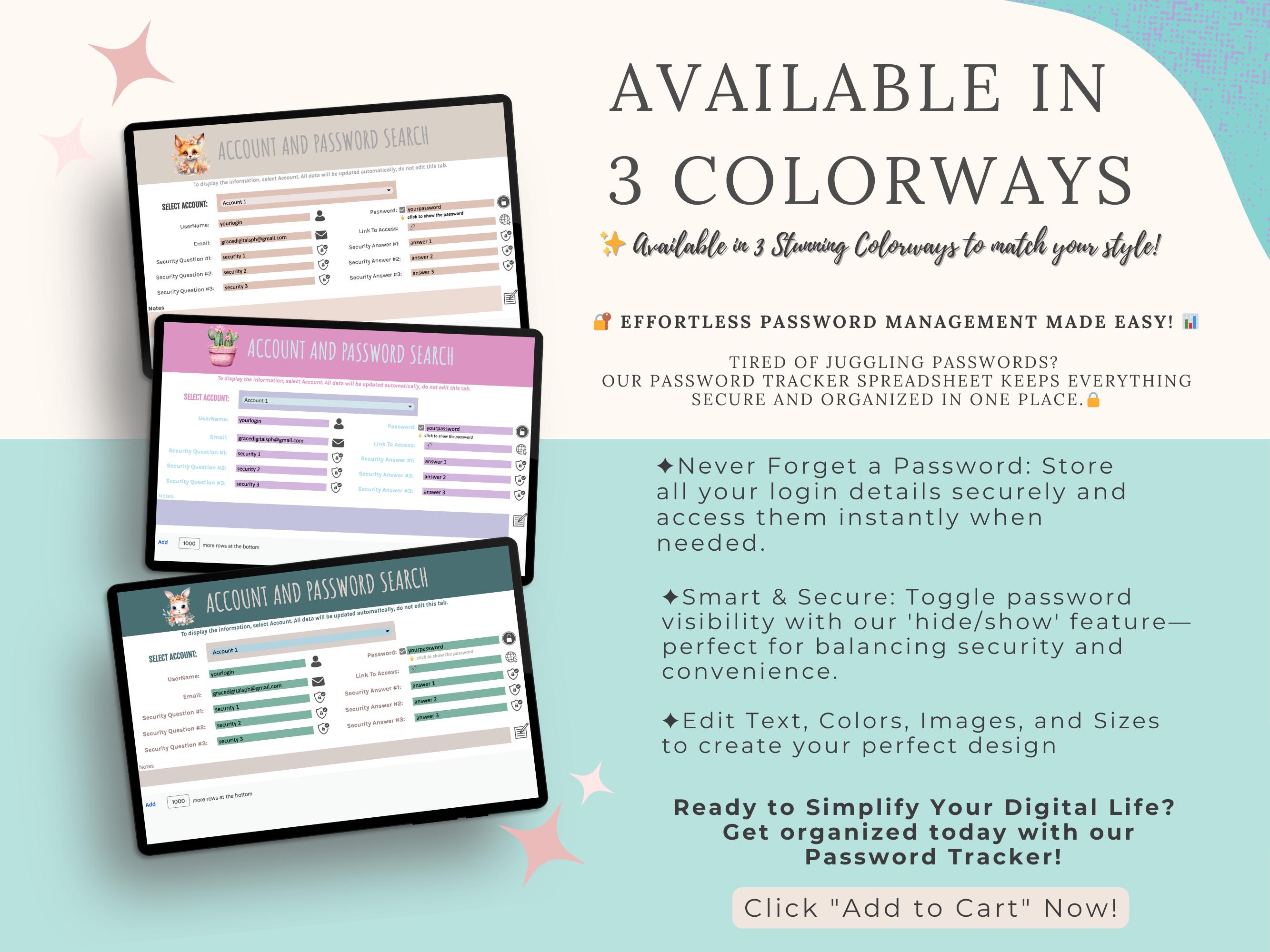 Accounts Tracker for Google Sheets | Passwords Tracker Spreadsheets ...
