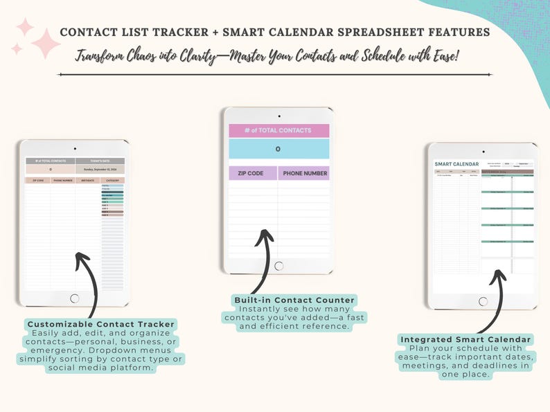 Contact List Tracker: Smart Calendar Google Sheets (digital Download ...