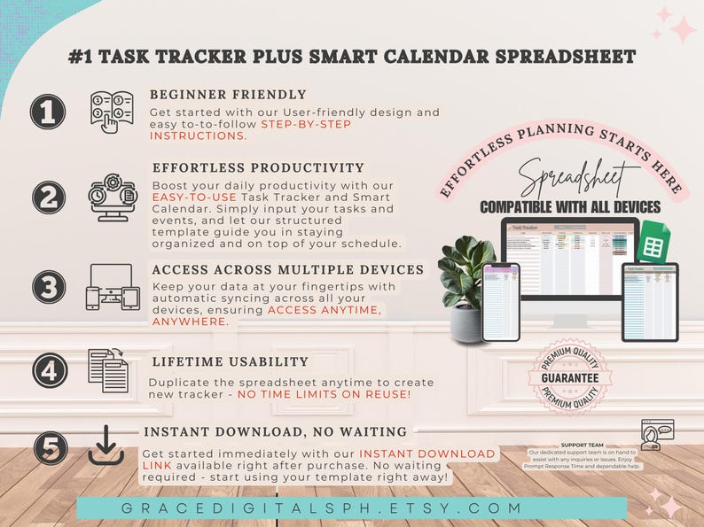 Task Tracker Spreadsheet Smart Calendar Google Sheets Todo List Template Task Management Daily ...