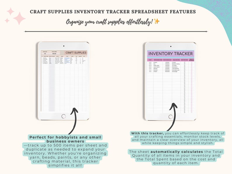 Craft Supplies Inventory Tracker: Editable Google Sheets Spreadsheet - Etsy