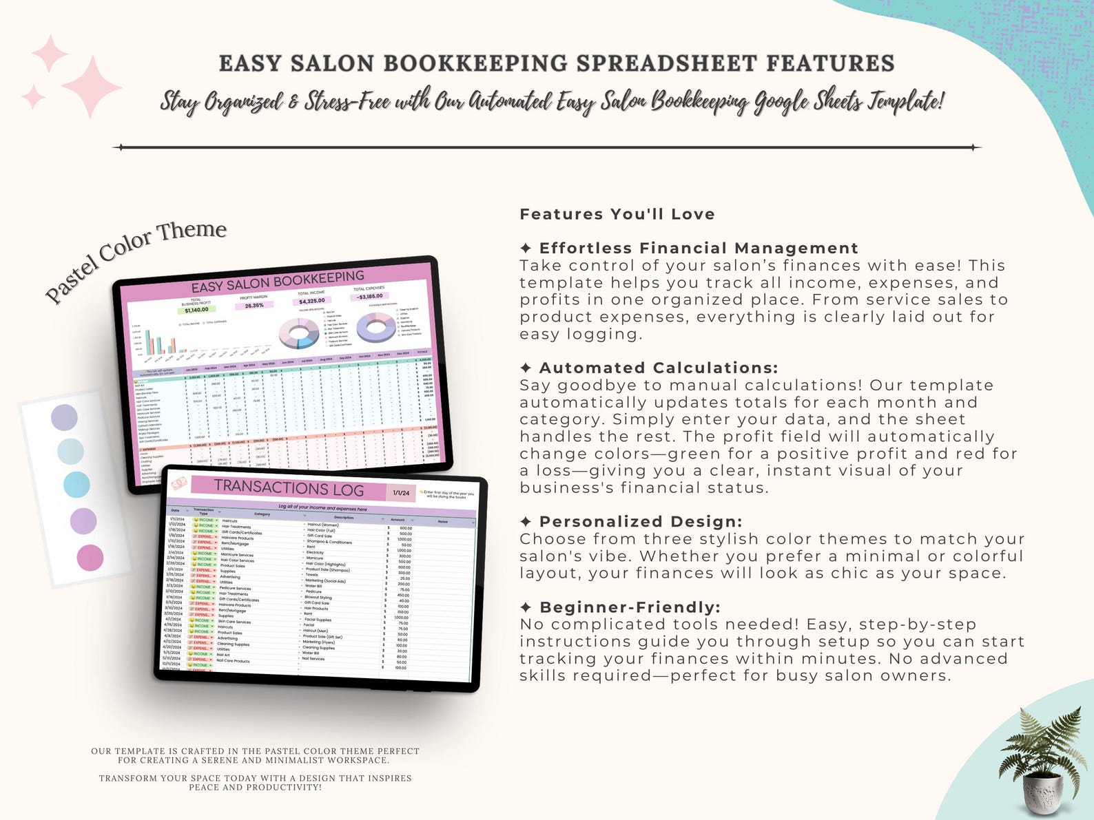 Salon Bookkeeping Spreadsheet: Income & Expense Tracker (google Sheets ...