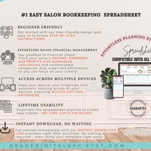 Salon Bookkeeping Spreadsheet: Income & Expense Tracker (google Sheets ...