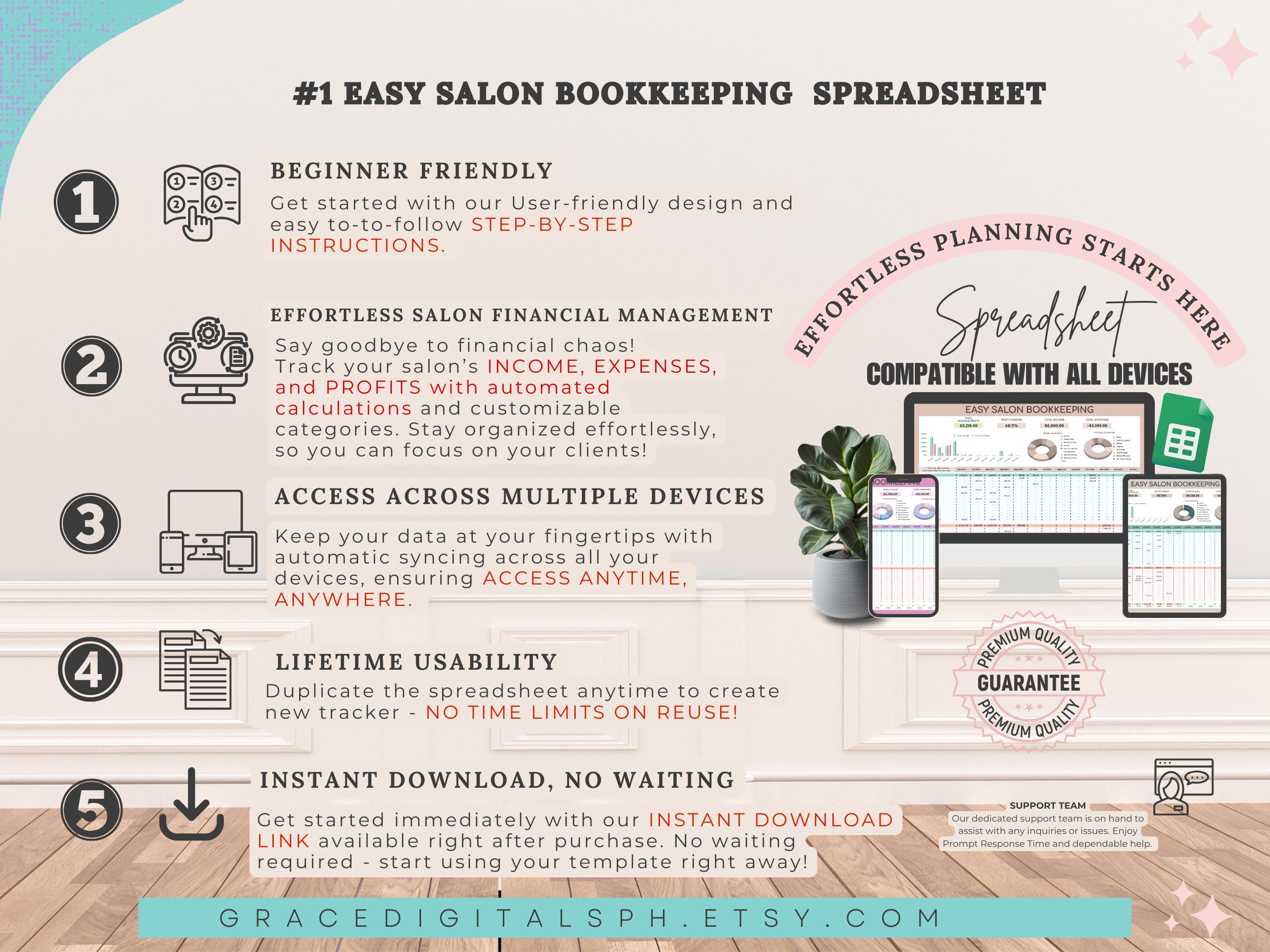 Salon Bookkeeping Spreadsheet: Income & Expense Tracker (google Sheets ...