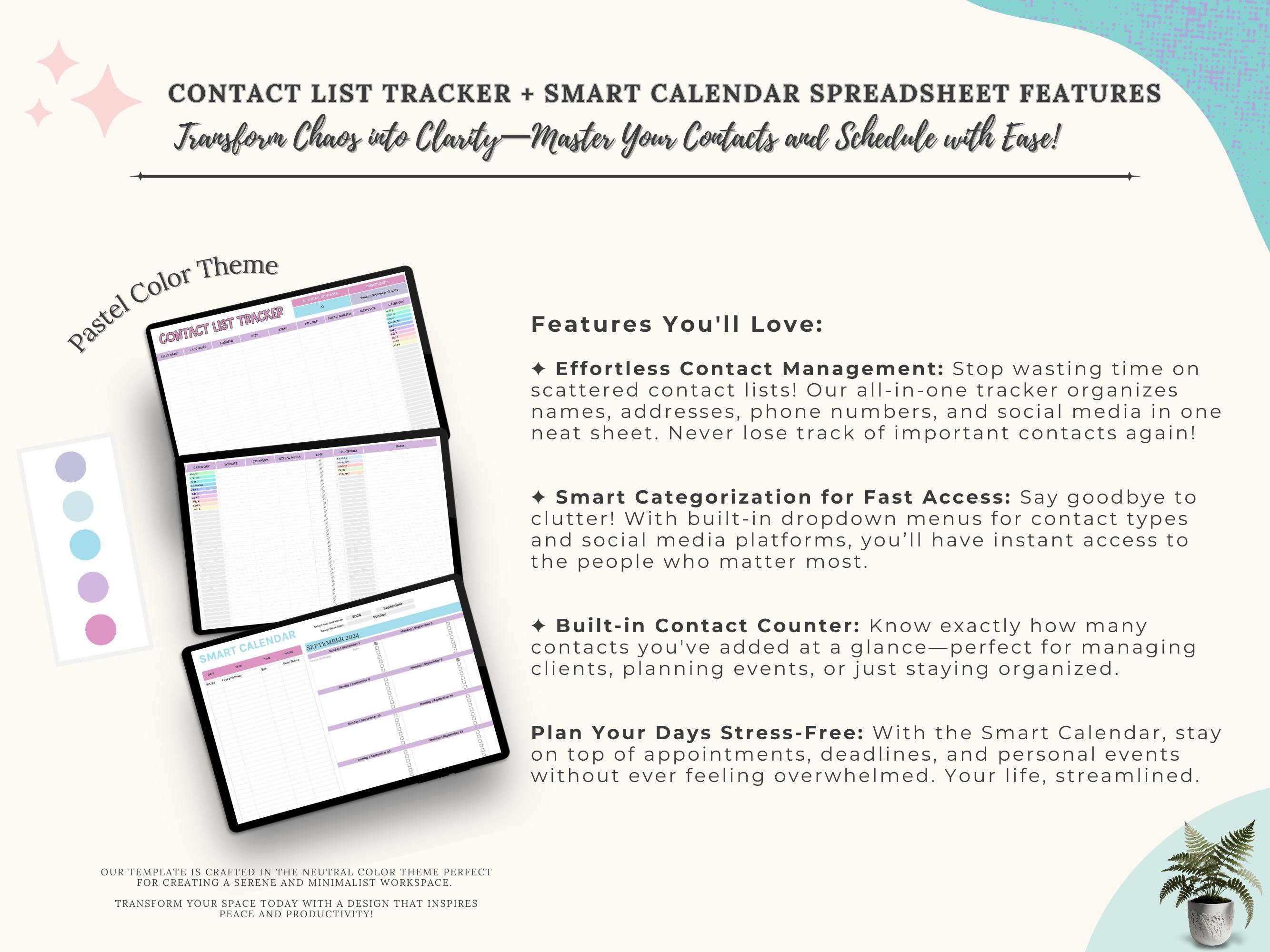 Contact List Tracker: Smart Calendar Google Sheets (digital Download ...