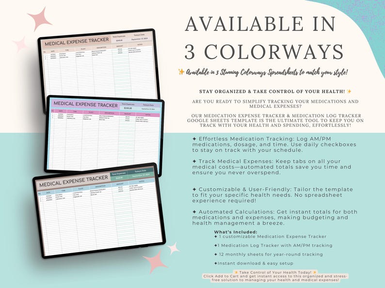 Medical Expense & Medication Tracker: Google Sheets (digital Download ...