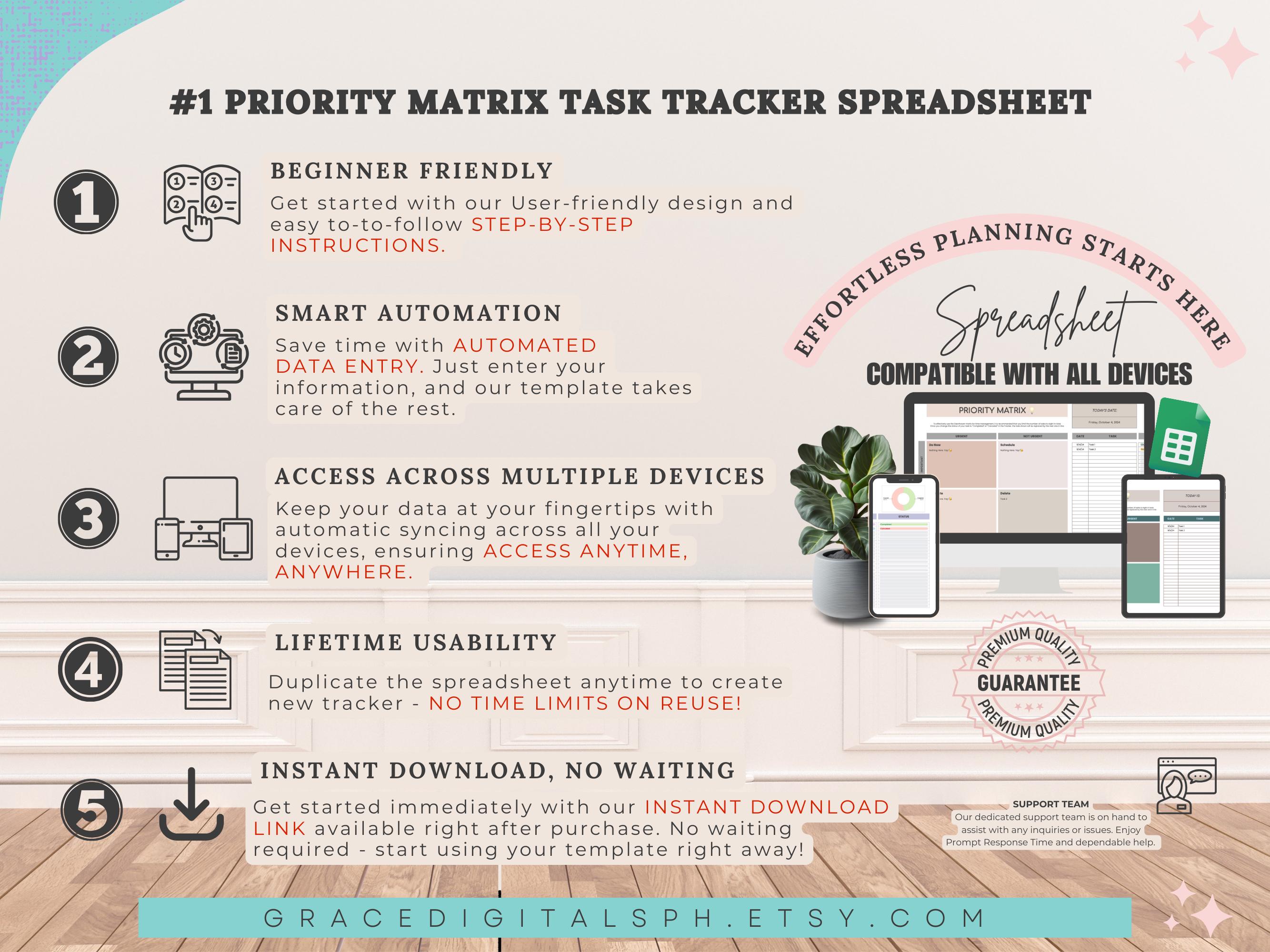 Priority Matrix Task Tracker, Eisenhower Matrix Organizer Spreadsheet ...