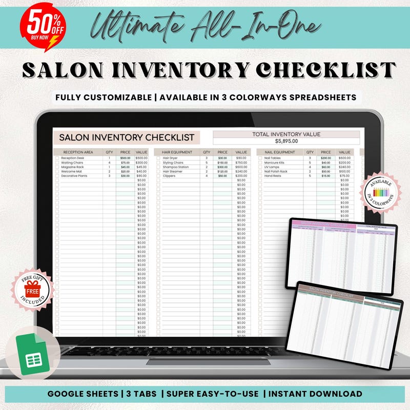 Salon Inventory Spreadsheet - Etsy