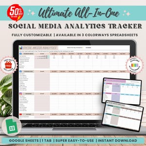 Social Media Analytics Tracker, Google Sheets 12 Month Post Performance ...