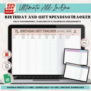 Birthday Gift Tracker Spreadsheet | Spending Tracker for Google Sheets ...