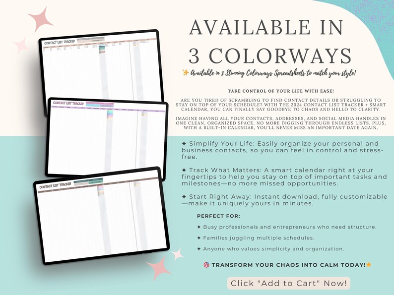 Contact List Tracker: Smart Calendar Google Sheets (digital Download ...