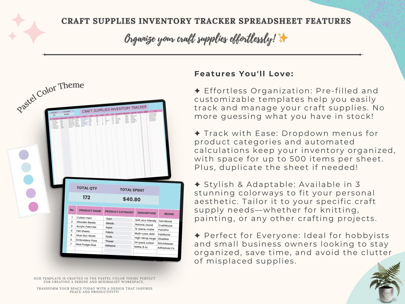 Craft Supplies Inventory Tracker: Editable Google Sheets Spreadsheet - Etsy