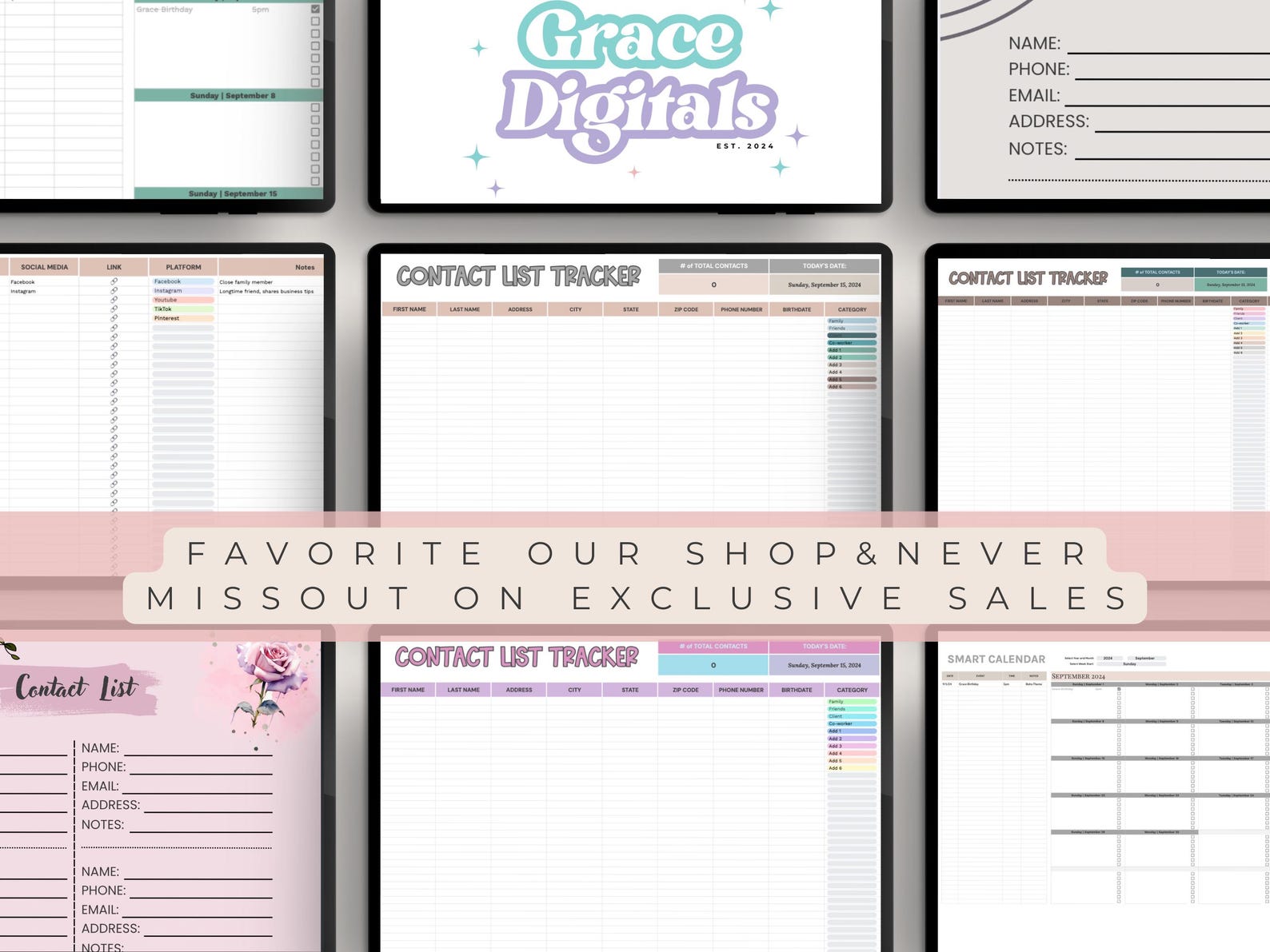 Contact List Tracker: Smart Calendar Google Sheets (digital Download ...