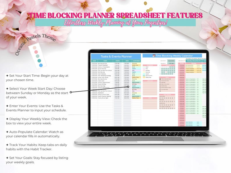 Weekly Time Blocking Planner Spreadsheet | 24 Hour Weekly Schedule ...
