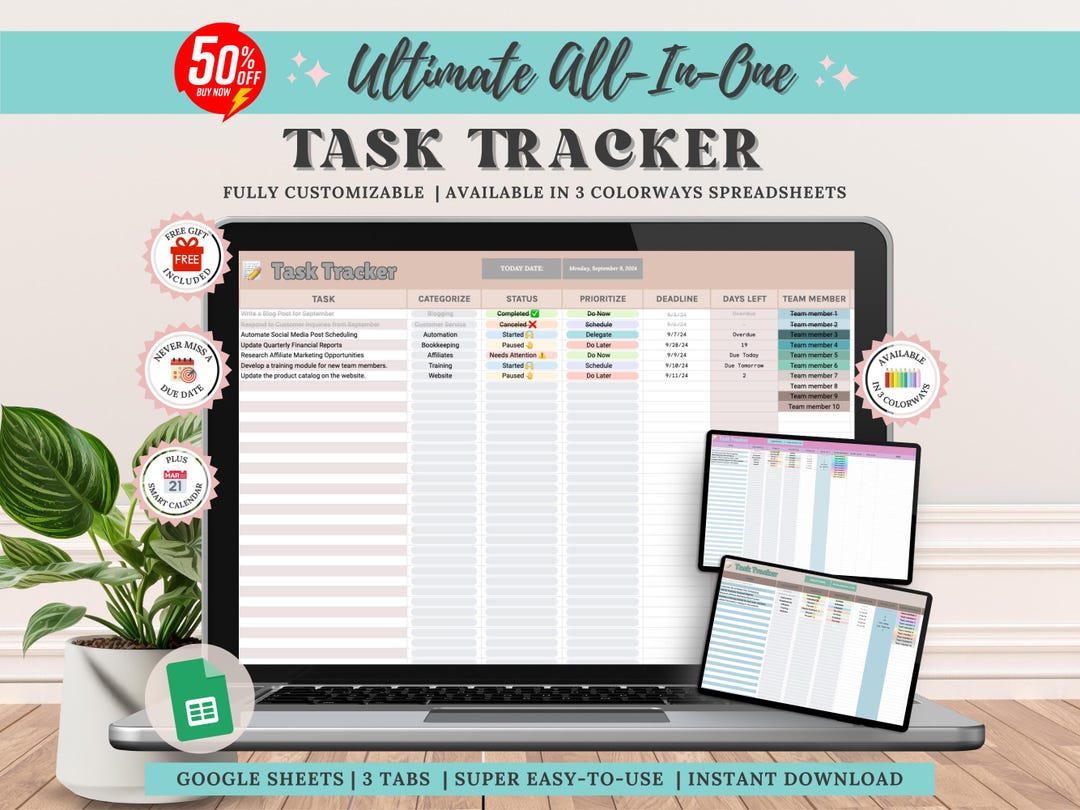Task Tracker Spreadsheet Smart Calendar Google Sheets Todo List ...
