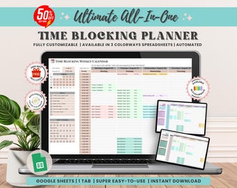 Time Blocking Planner Spreadsheet Google Sheets Template 24 Hour Weekly ...