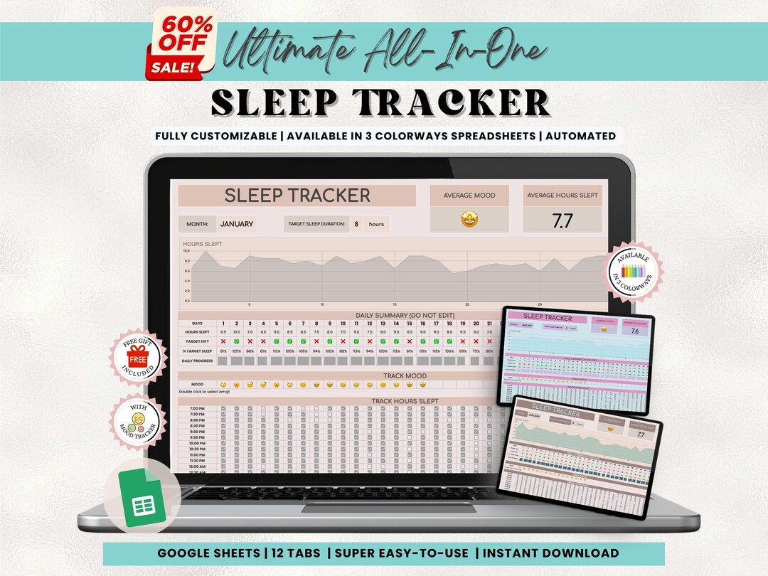 Sleep Tracker Spreadsheet | Daily Monthly Sleep Quality Log | Sleep ...
