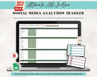 Social Media Analytics Tracker, Google Sheets 12 Month Post Performance ...