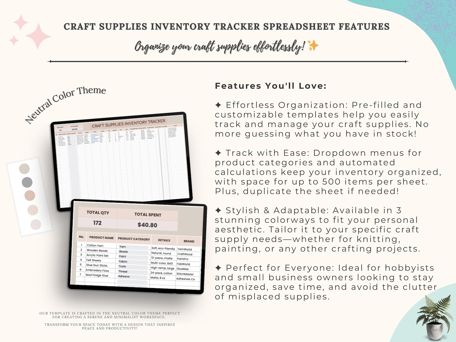 Craft Supplies Inventory Tracker: Editable Google Sheets Spreadsheet - Etsy