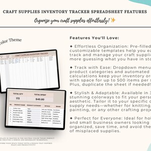 Craft Supplies Inventory Tracker: Editable Google Sheets Spreadsheet - Etsy