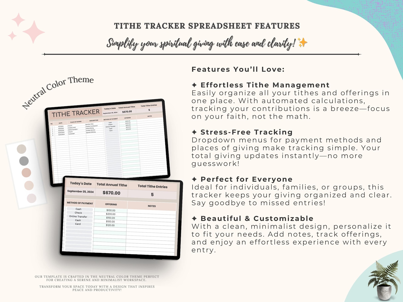 Tithe Tracker Spreadsheet: Church Donation Log, Google Sheets (digital ...