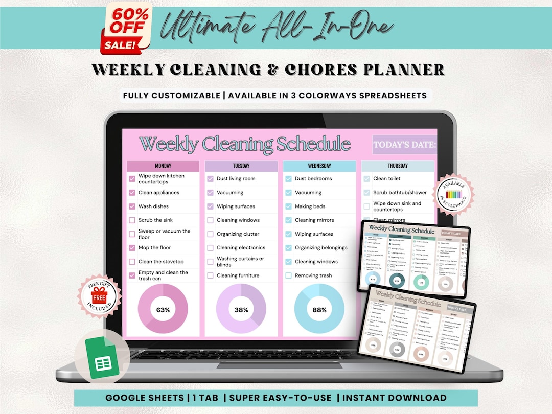 Cleaning Schedule Google Sheets, Cleaning Checklist Spreadsheet, Family ...