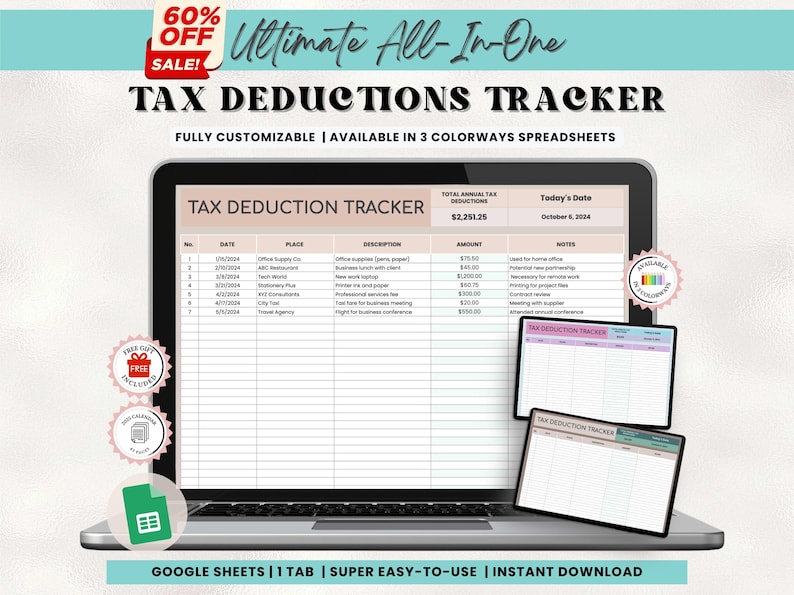 Small Business Tax Deduction Tracker: Google Sheets Template (digital ...