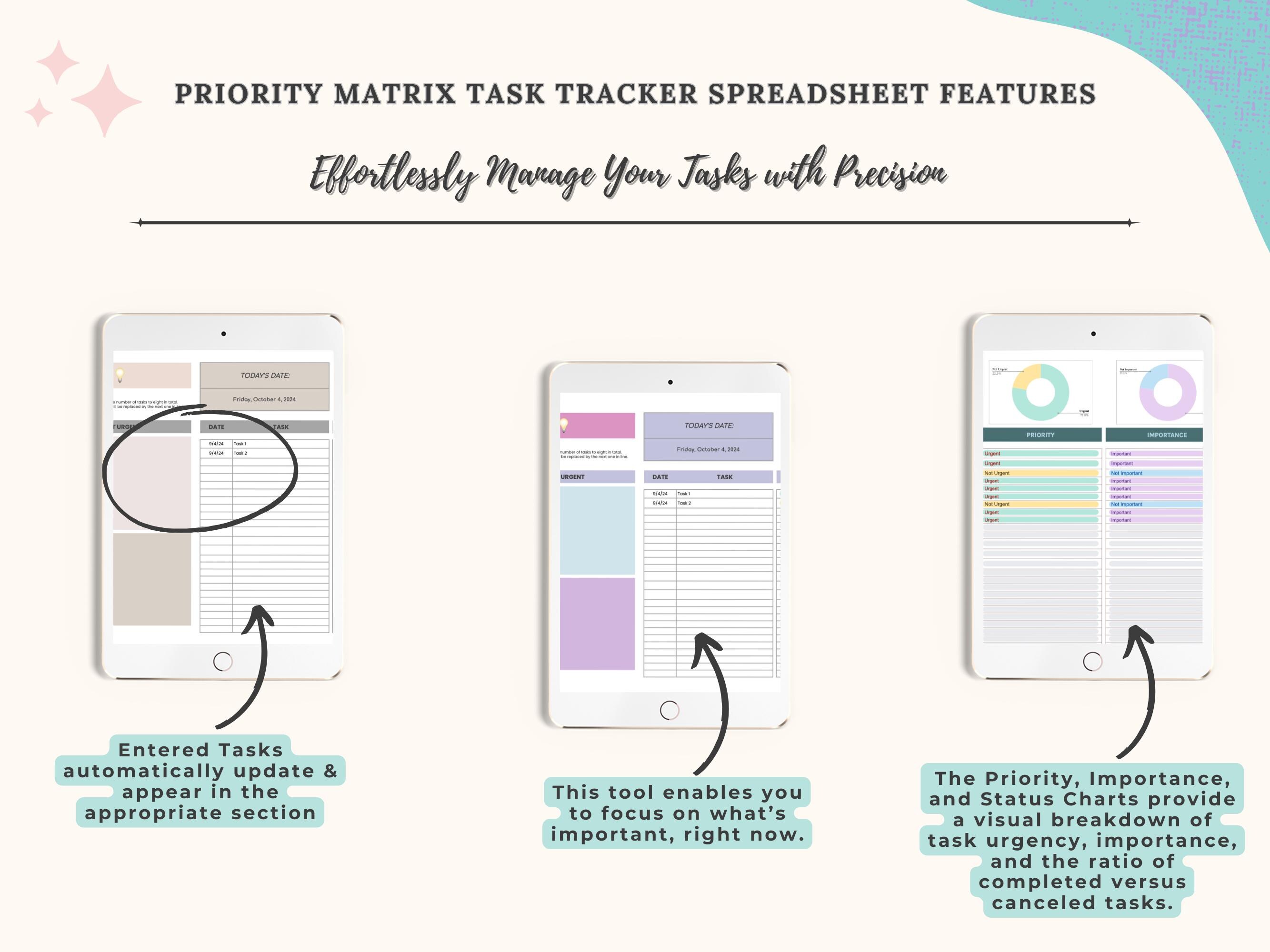 Priority Matrix Task Tracker, Eisenhower Matrix Organizer Spreadsheet ...