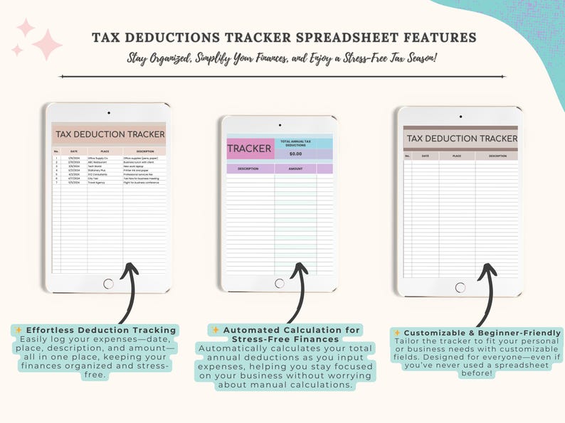 Small Business Tax Deduction Tracker: Google Sheets Template (digital ...