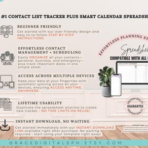 Contact List Tracker: Smart Calendar Google Sheets (digital Download ...