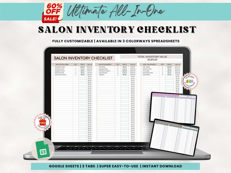 Salon Inventory Template Spreadsheet | Salon Inventory Tracker Log Nail ...