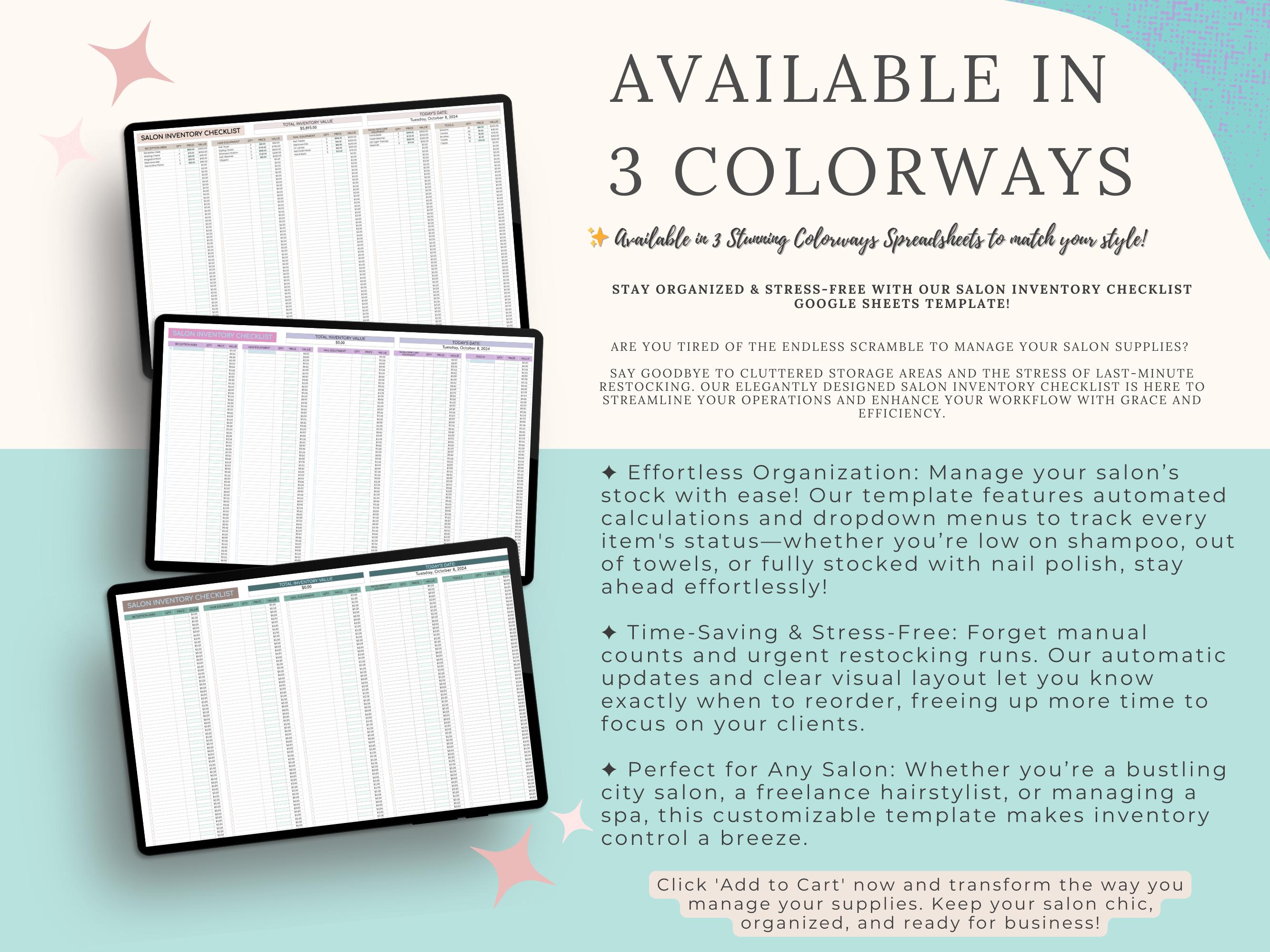 Salon Inventory Template Spreadsheet | Salon Inventory Tracker Log Nail ...
