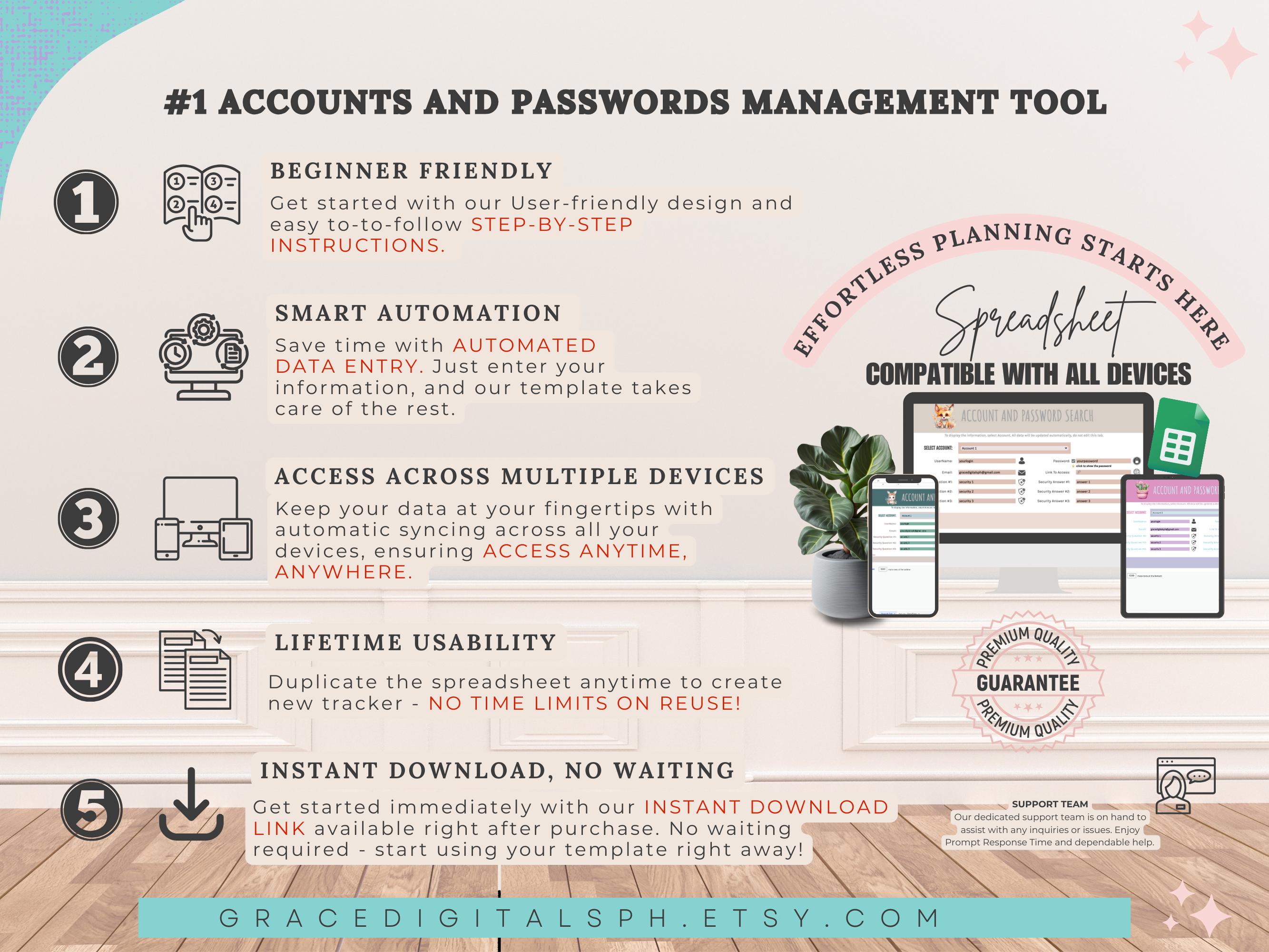 Accounts Tracker for Google Sheets | Passwords Tracker Spreadsheets ...