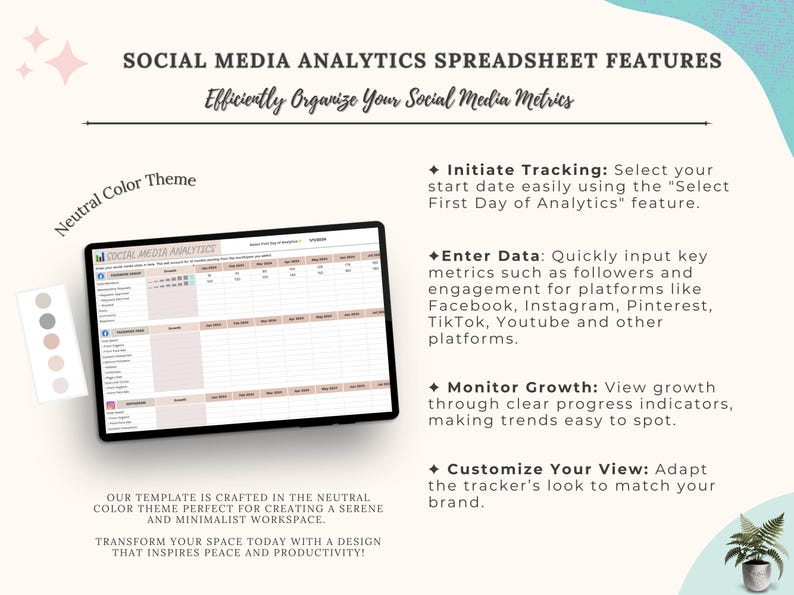 Social Media Analytics Tracker, Google Sheets 12 Month Post Performance ...