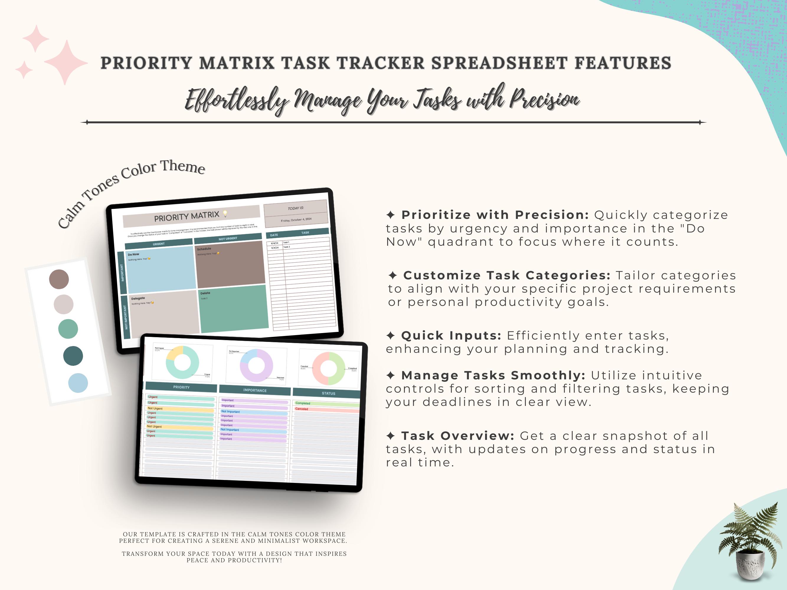 Priority Matrix Task Tracker, Eisenhower Matrix Organizer Spreadsheet ...