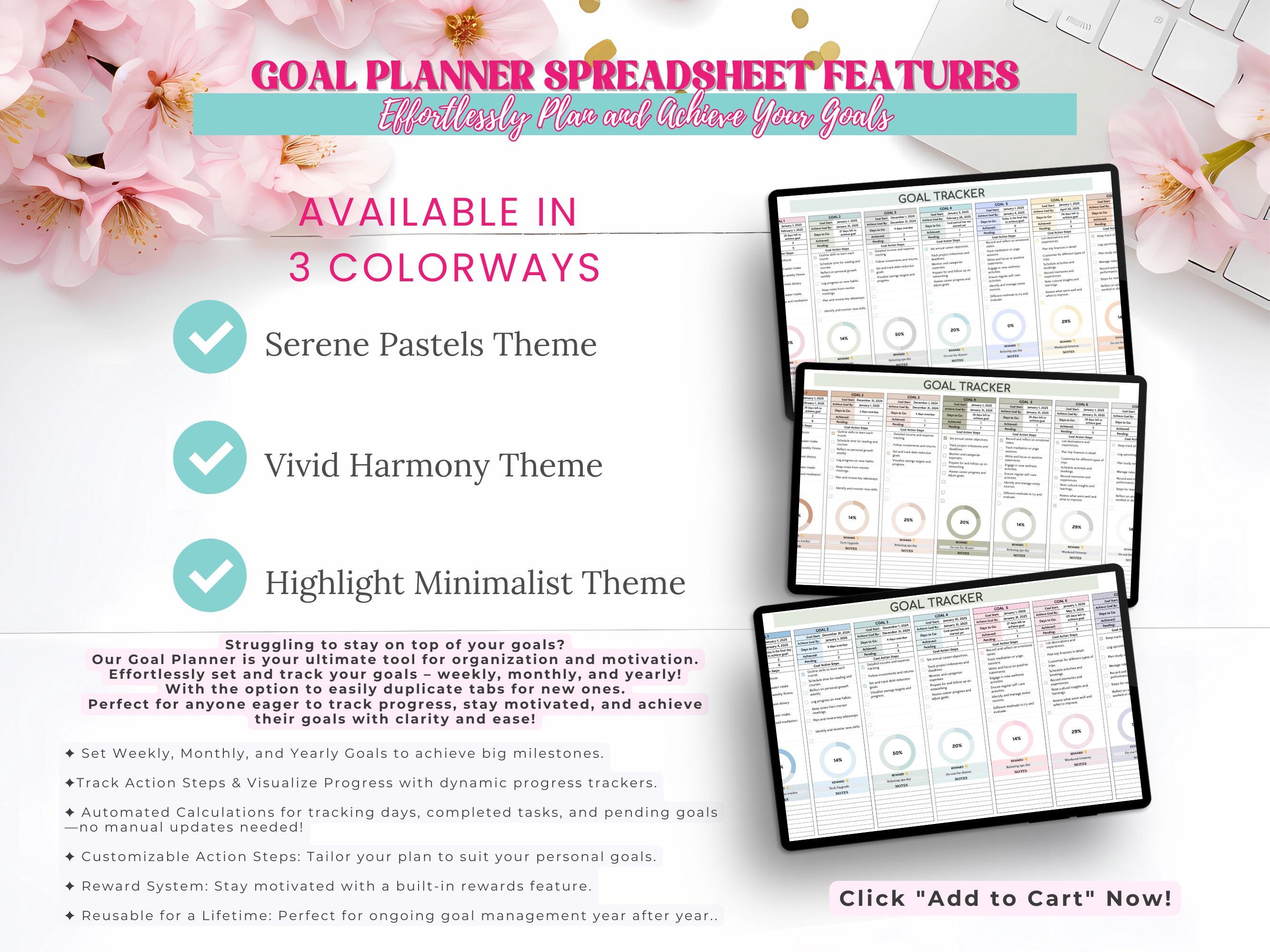 Goal Planner Spreadsheet | Yearly Monthly Goals | Annual Goal Tracker ...