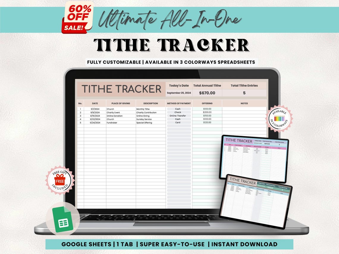 Tithe Tracker Spreadsheet | Tithes and Offerings Tracking Tithe Log ...