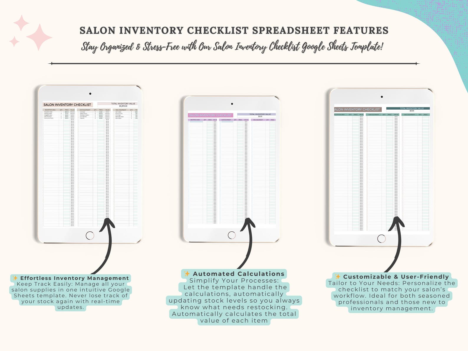 Salon Inventory Template Spreadsheet Salon Inventory Tracker Log Nail ...