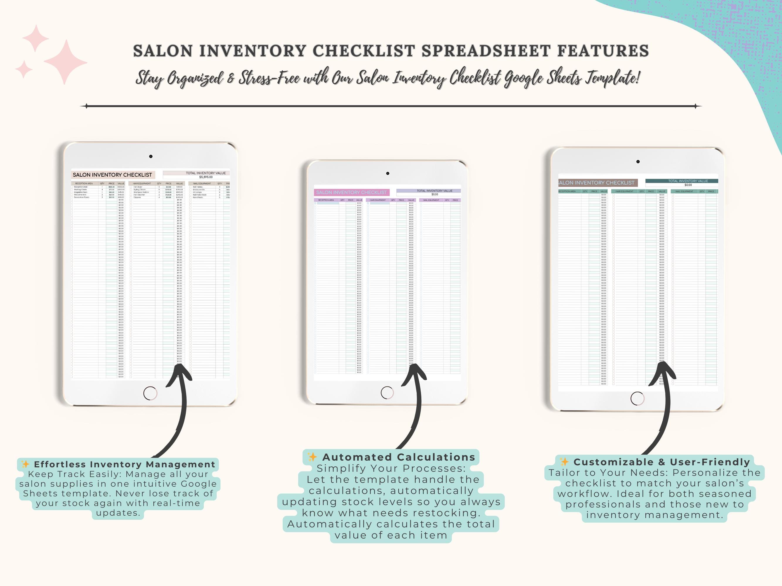 Salon Inventory Template Spreadsheet Salon Inventory Tracker Log Nail ...