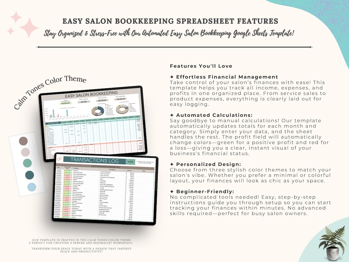 Salon Bookkeeping Spreadsheet: Income & Expense Tracker (google Sheets ...