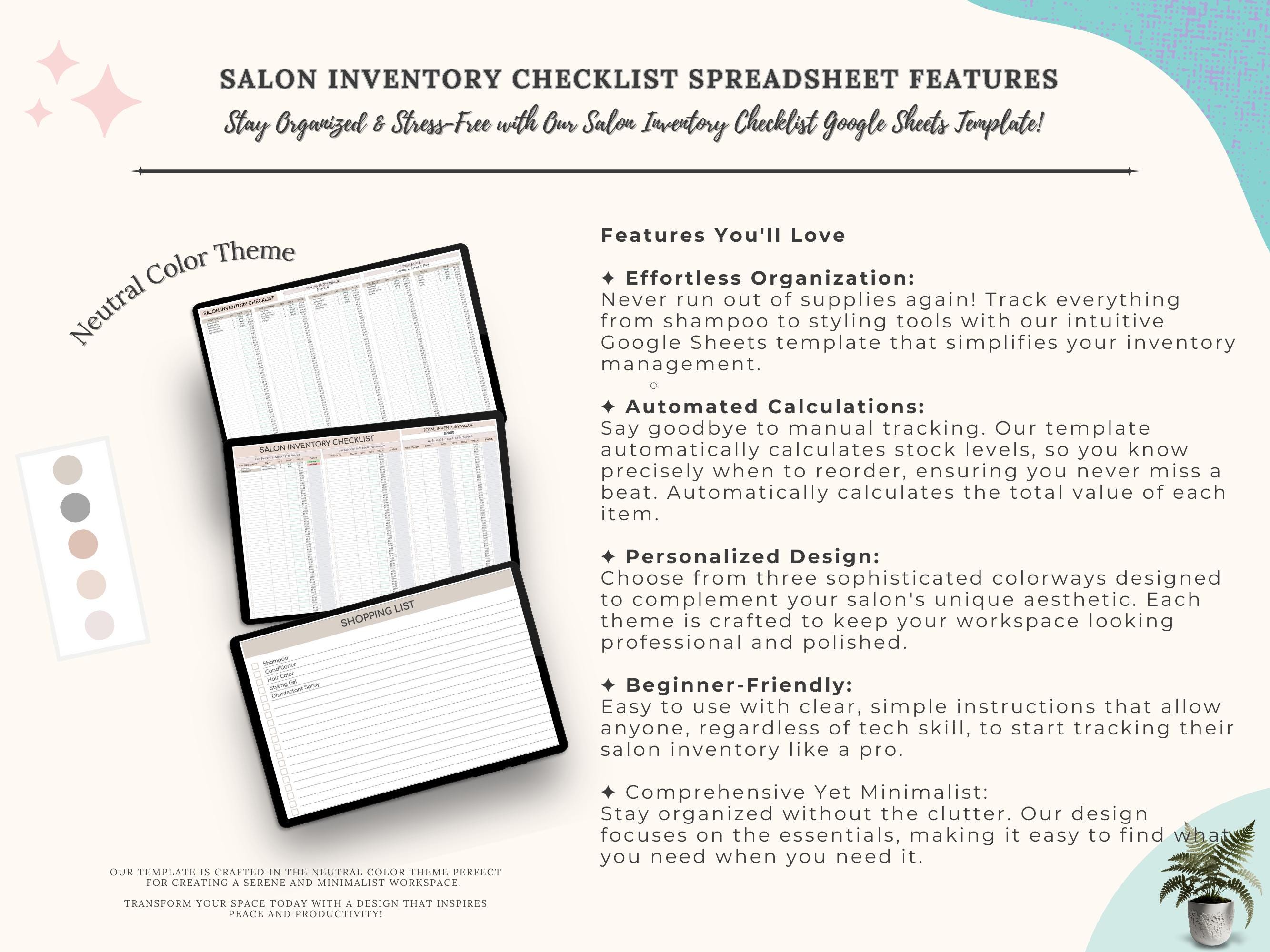 Salon Inventory Template Spreadsheet Salon Inventory Tracker Log Nail ...