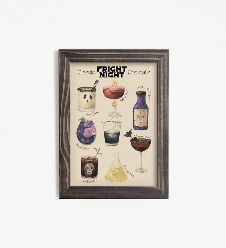 Fright Night Cocktail Chart Poster: Retro Halloween Bar Art (digital ...