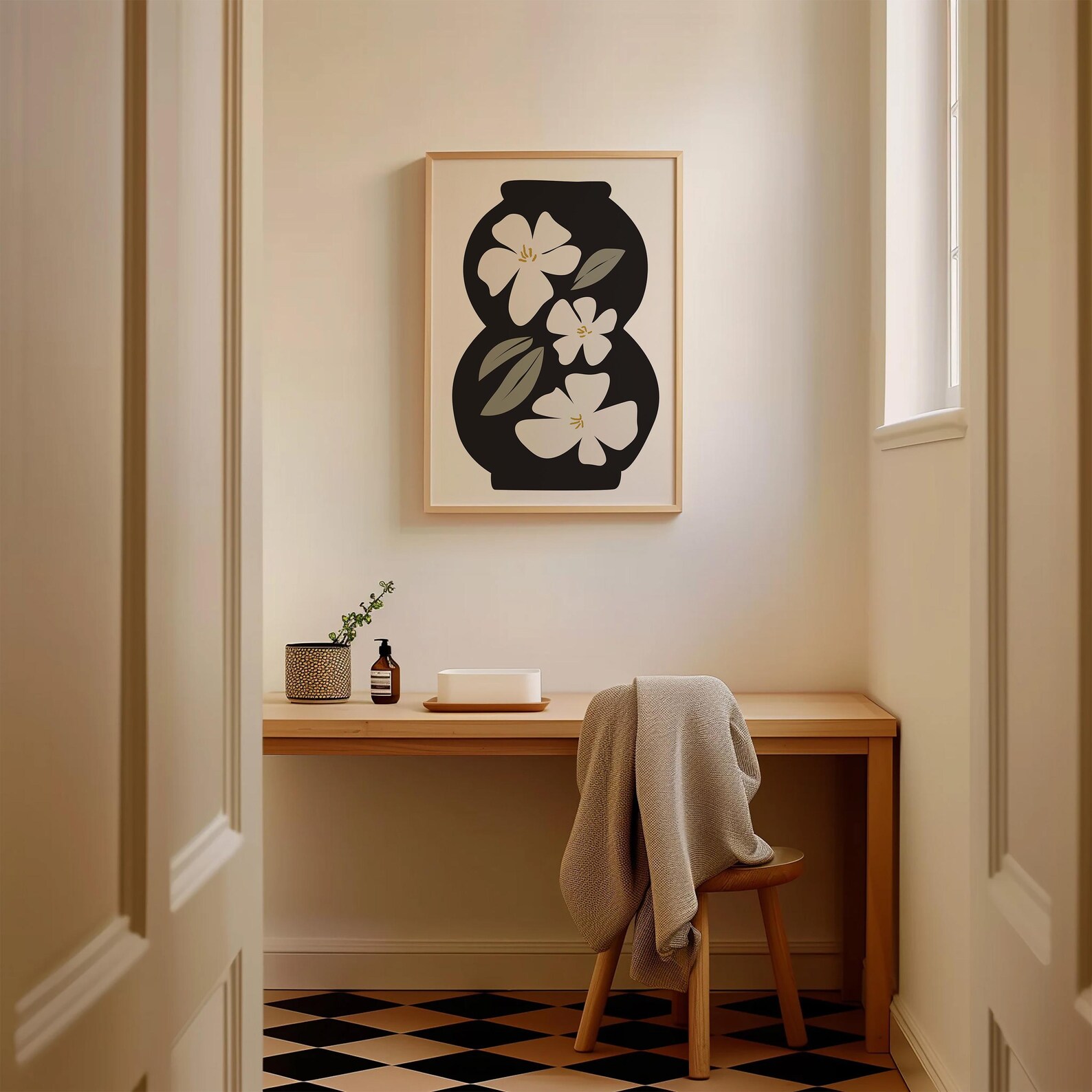 Sampaguita Flower Vase Line Art, Modern Abstract Filipino Wall Art ...