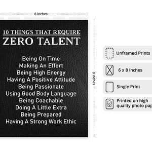 Posterizer 1 Pcs - 10 Things That Require Zero Talent - Motivational Inspirational, Workplace ...