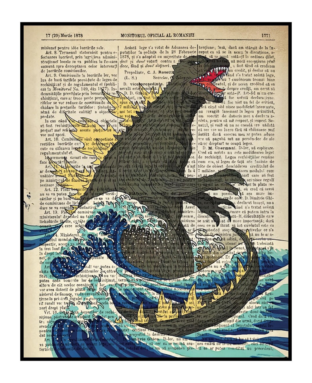 Posterizer 1 Pcs - Godzilla Dictionary Poster - Great Wave off Kanagawa ...