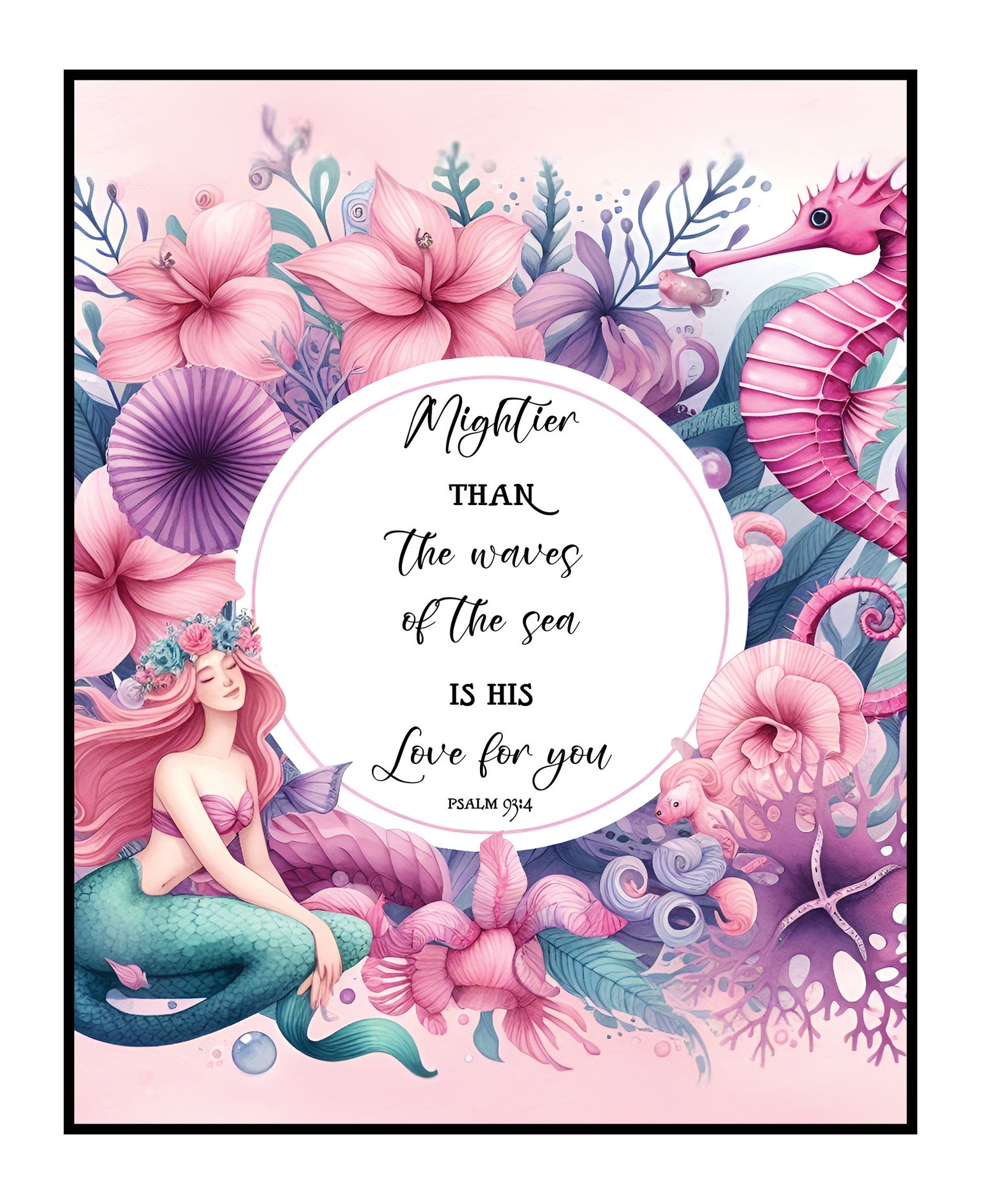 Posterizer 1 Pcs Girly Mermaid Bible Verse Art Psalm 93: 4 Kids Room ...